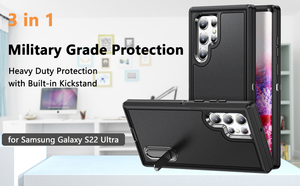 Amazon.com: Fucozan for Samsung Galaxy S22 Ultra Case with Kickstand Case 3-Layer Military Grade ...