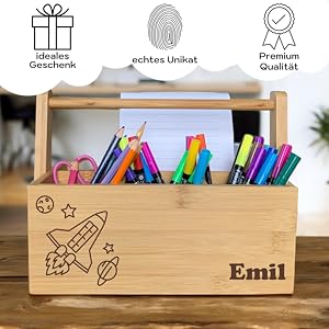 Gravello Schreibtischorganizer, Stiftehalter Bambus, personalisierte Stiftebox, Geschenk zur ...