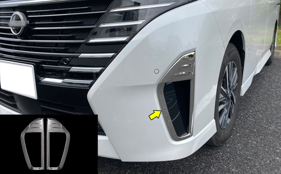 Amazon | BM セレナ C28 フロントフォグカバー ガーニッシュ 傷防止 ステンレス製 鏡面仕上げ カスタム パーツ 外装 モール 6282 | ガーニッシュ | 車＆バイク