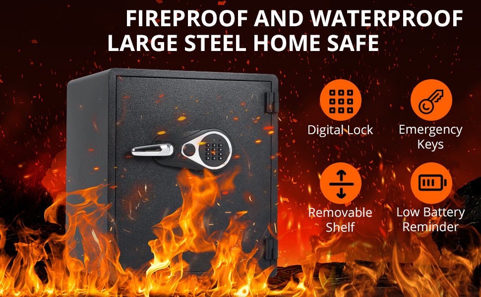 PioneerWorks Fireproof and Waterproof Safe Box, 5.48 Cubic Feet Extra Large Lock Box, Home Safe ...