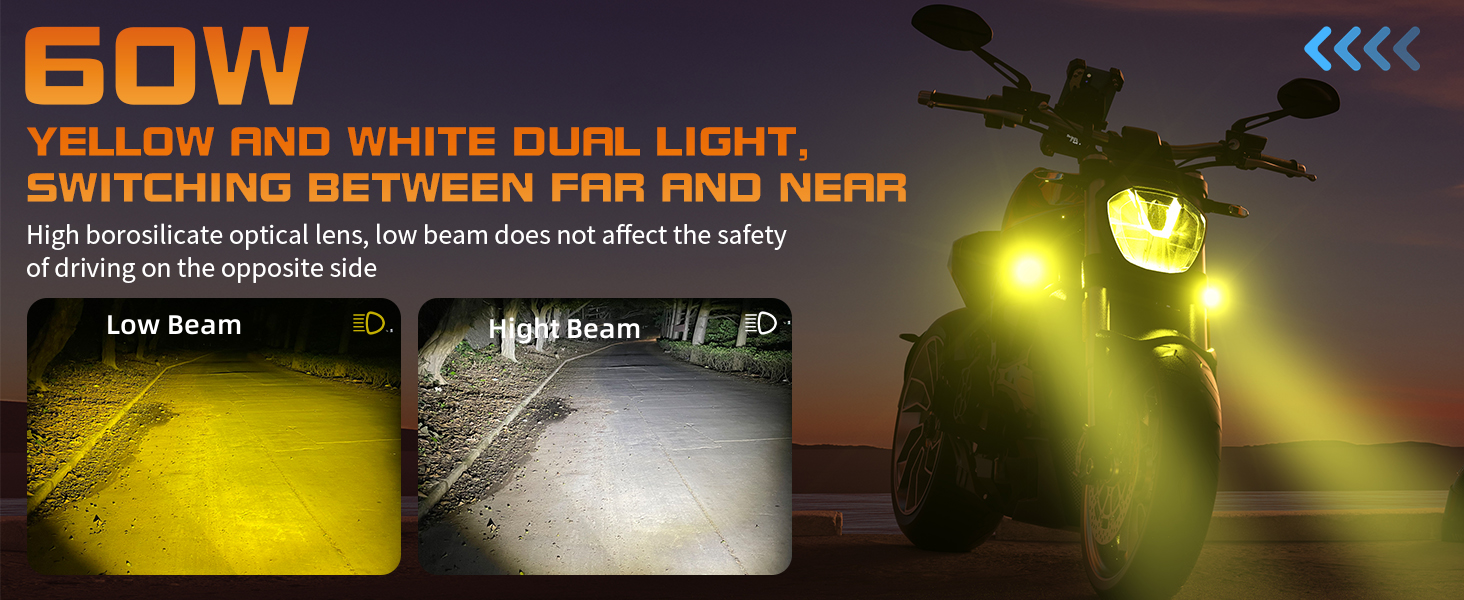 Amazon.com: Kewig Motorcycle Auxiliary LED Light Kit Driving Spotlights White/Amber Fog Light ...