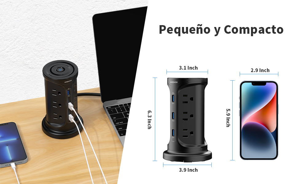 Extensión de Torre,Regleta de Alimentación,Regleta Multicontacto USB con 12 Tomas de CA y 3 USB ...