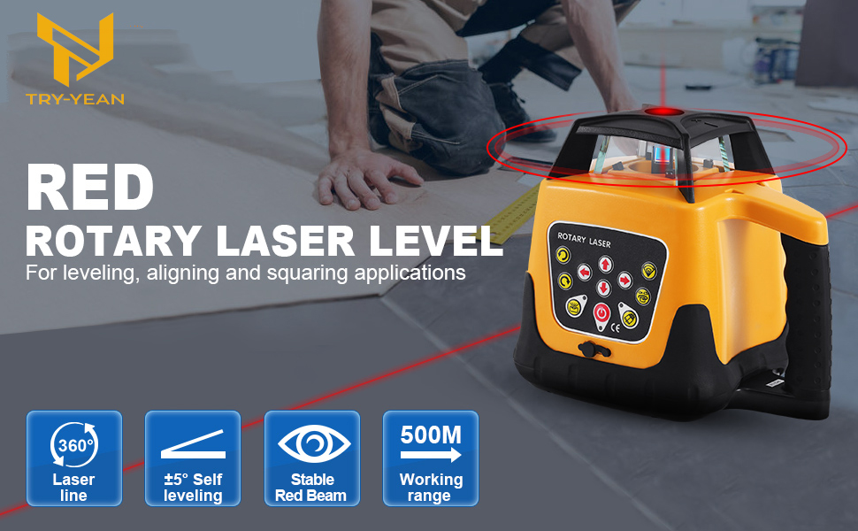 TRY-YEAN Automatic Self Leveling Rotary Laser, 500m Red Laser Survey Level with Tripod Aluminum ...