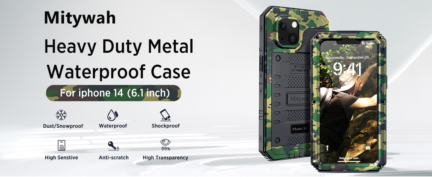 Amazon.com: Mitywah Waterproof Case for iPhone 14, Heavy Duty Shockproof Case with Built-in ...