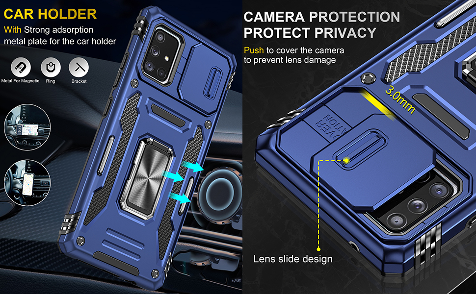 Amazon.com: KOBBRAN for Samung Galaxy A71 5G Case with Slide Camera Cover Ring Kickstand ...