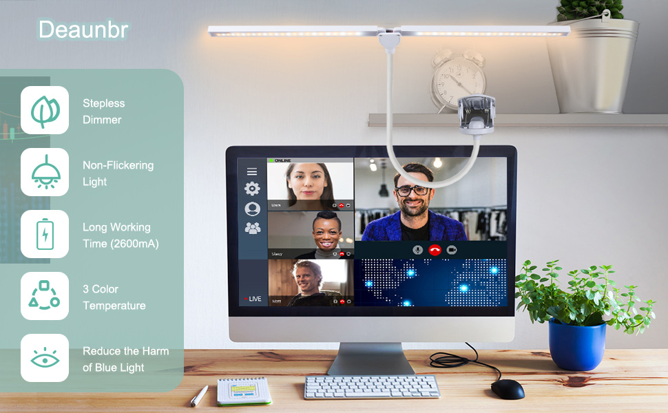 deaunbr LED Reading Light with Clip, Desk Lamp 48 LEDs 2600mAh Battery USB Rechargeable Book ...