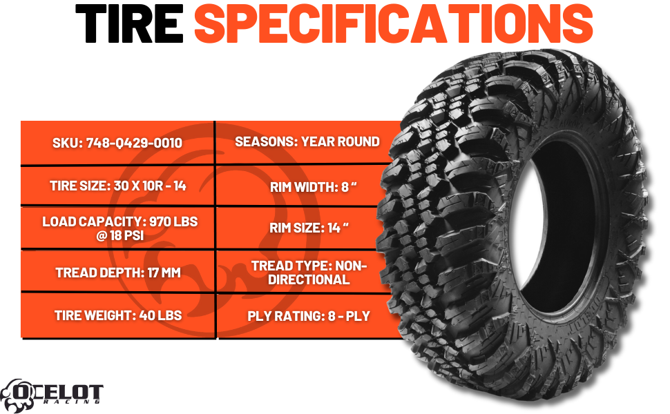 Amazon.com: Ocelot Aurora 30x10x14 UTV Tires All Terrain, Durable 8-Ply Radial Construction and ...
