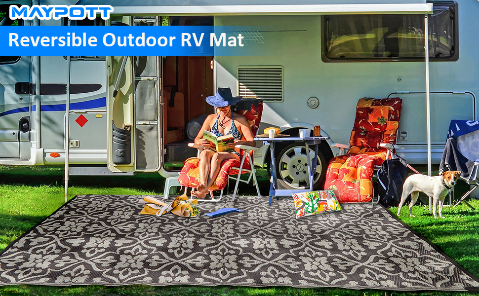 Amazon.com: Maypott RV Camping Mat 9'×12' Foldable, Reversible Mat, Durable Polypropylene ...