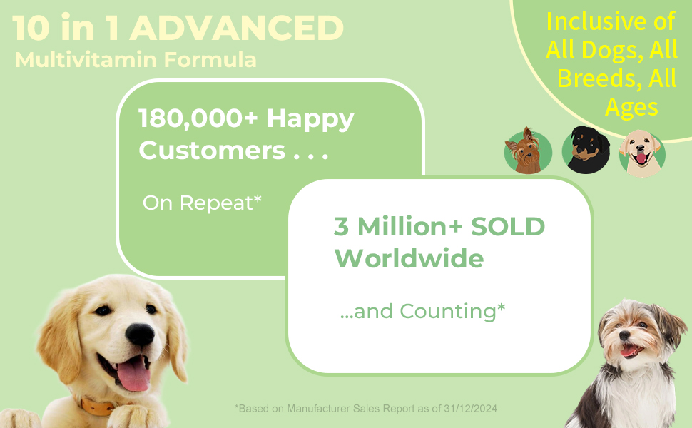 Amazon.com : 10-in-1 Dog Multivitamin Supplement, Calming Chews with Chondroitin & Probiotics ...