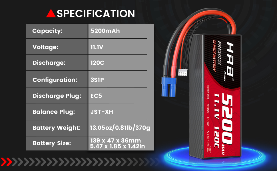 Amazon.com: HRB 2packs 3S Lipo Battery with EC5 Plug 5200mAh 11.1V 120C Hardcase RC Lipo Battery ...