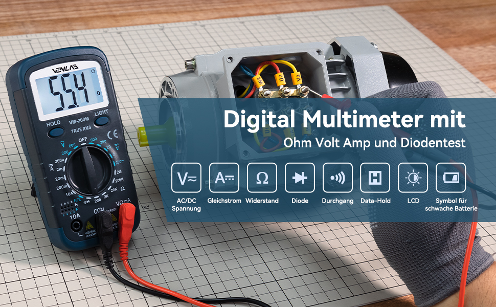 Multimeter mit 2000 Zählungen, True RMS Digital Multimeter,VENLAB Strommessgerät Voltmeter ...