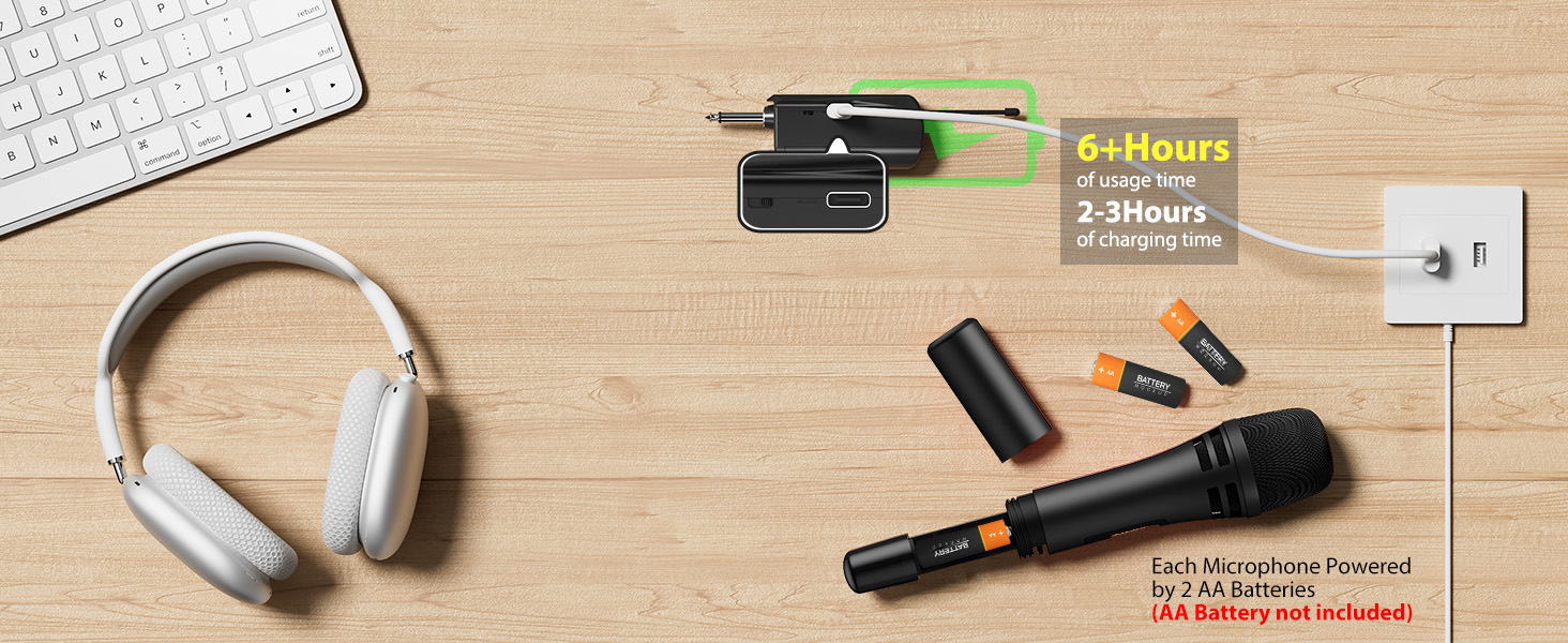 TONOR TW310 Wireless Microphone for Singing, UHF Cordless Handheld Dynamic Mic with 6.35mm ...