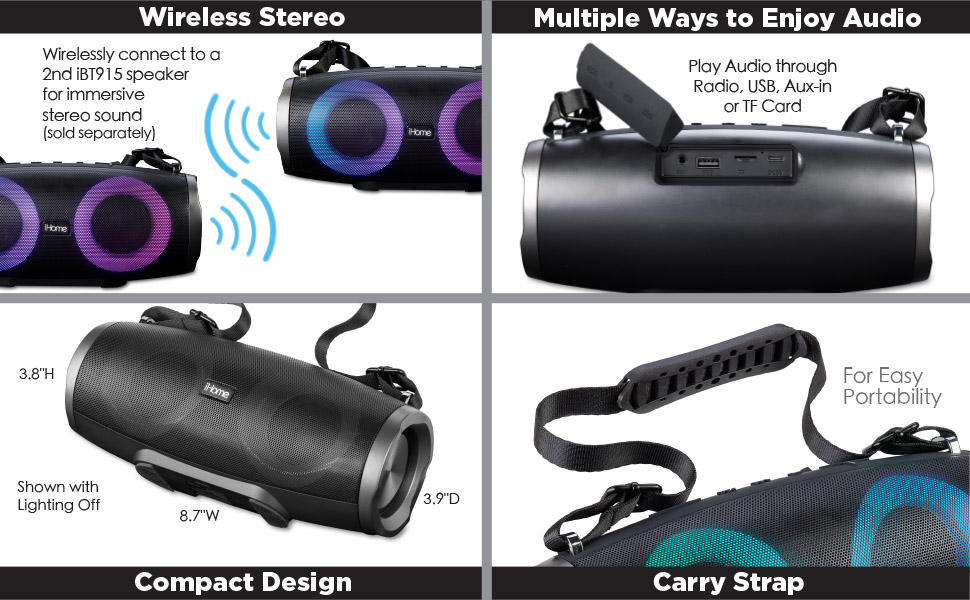 Amazon.com: iHome Bluetooth Speaker Boombox with FM Radio and Color Changing Lights, Portable ...