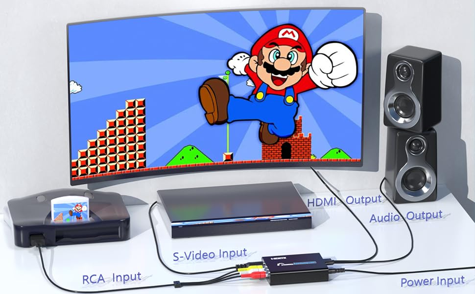 SUNNATCH RCA S-Video to HDMI Converter With Cables, Composite CVBS AV Input, R/L Audio Input ...