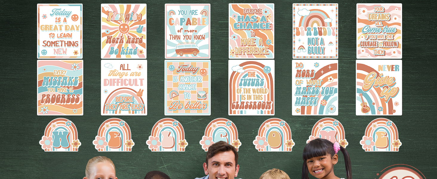 Amazon.com: ZOIIWA 19 Pcs Retro Welcome Classroom Posters Retro Groovy ...