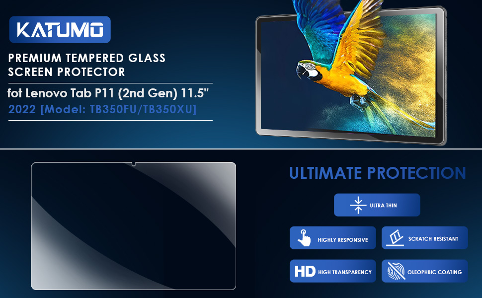 KATUMO 2 Stück Full Screen Schutzfolie für Lenovo P11 (2nd Gen) 11.5 Zoll TB350FU/TB350XU 2022 ...