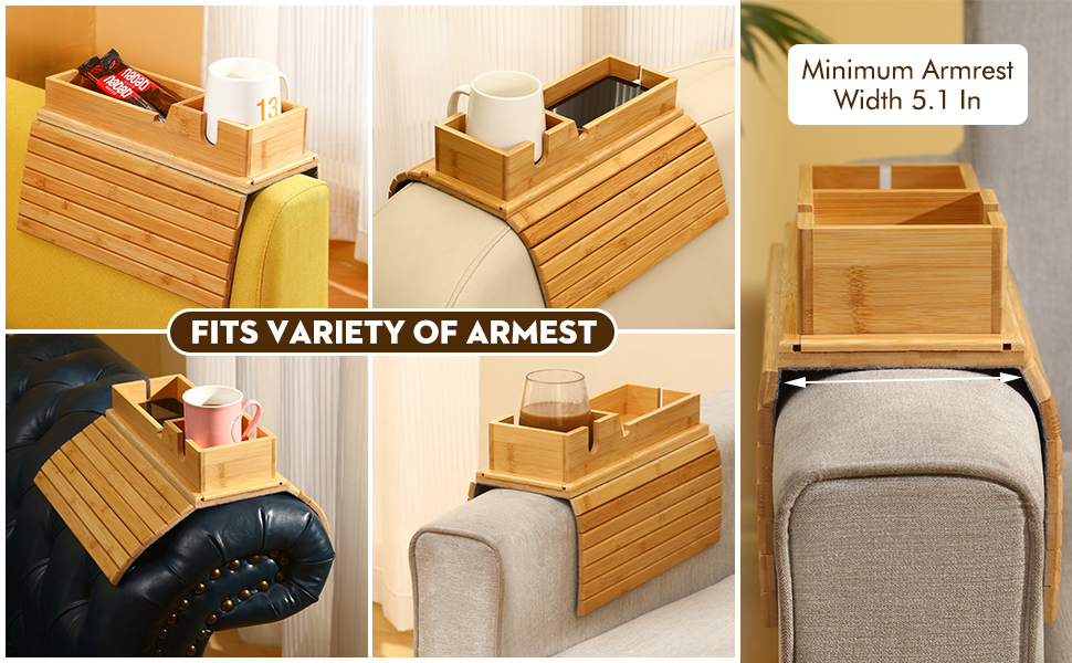 Amazon.com: NYNSVVF Bamboo Couch Arm Tray with Detachable Cup Holder, 2 in 1 Foldable Anti ...