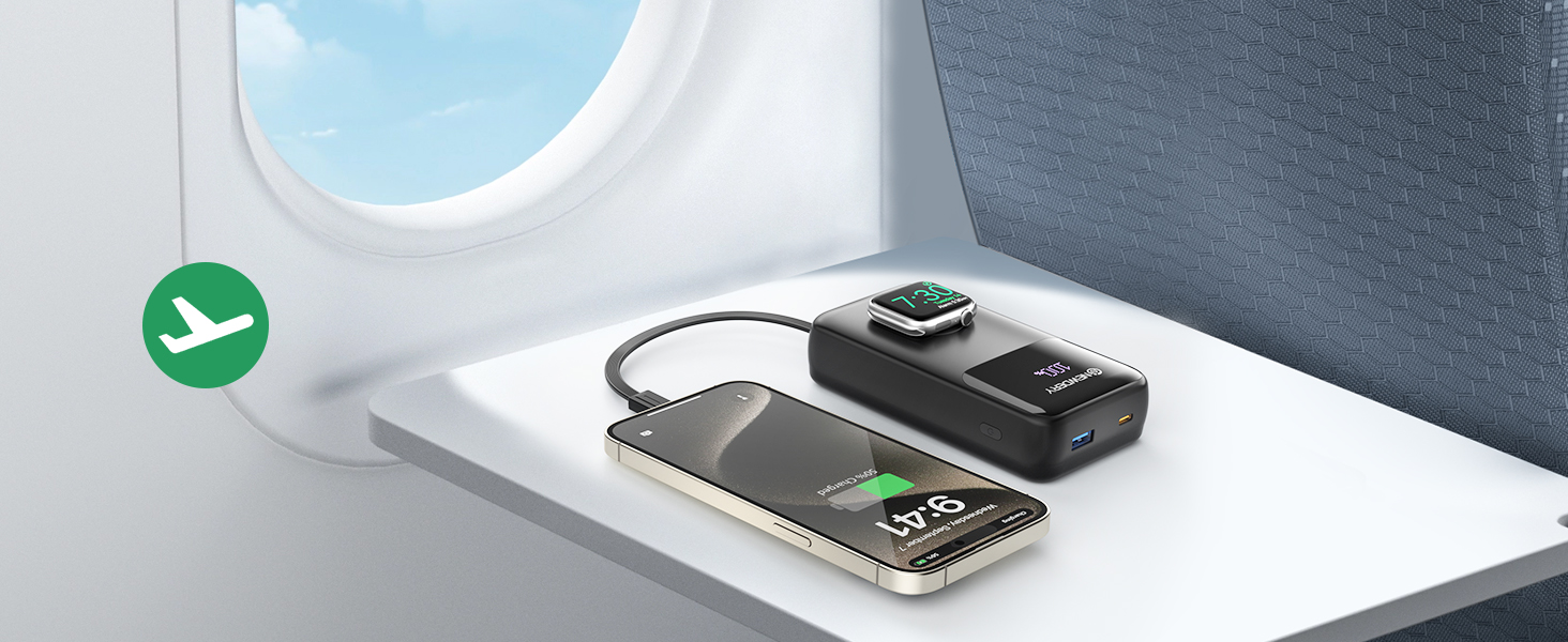 NEWDERY 20000 mAh Portable Power Bank for Apple Watch Charger Built-in Cables, PD 20W Fast ...