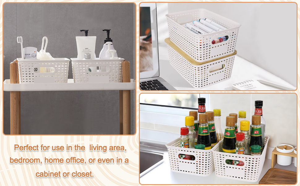 UHAPEER 6 PCS Storage Bins with Bamboo Lids Plastic Baskets Plastic ...