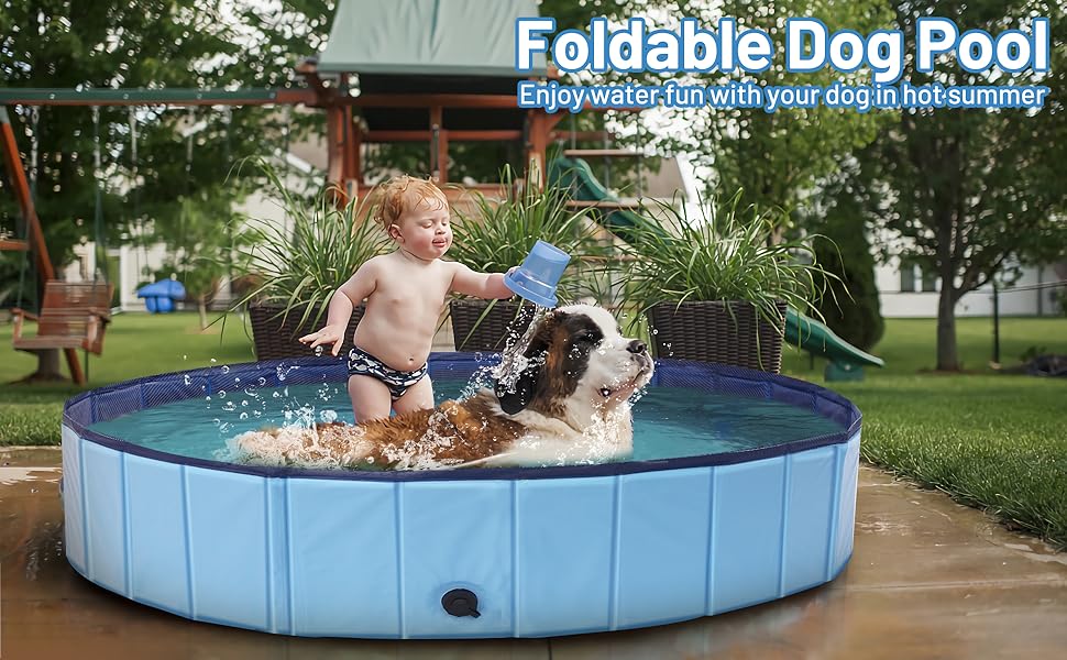 Amazon.com: Foldable Dog Pool, Hard Plastic Swimming Pool for Dog, Portable Kiddie Pool Non-Slip ...