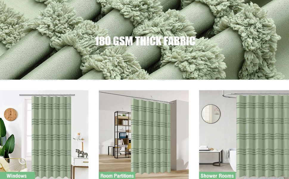 Amazon.com: Dynamene 78 Inch Long Shower Curtain, Textured Tufted Chenille Striped Tall Fabric ...