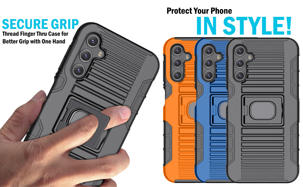 Amazon.com: Case with Clip for Galaxy A14 5G (2023), Nakedcellphone Rugged Ring Grip Cover with ...