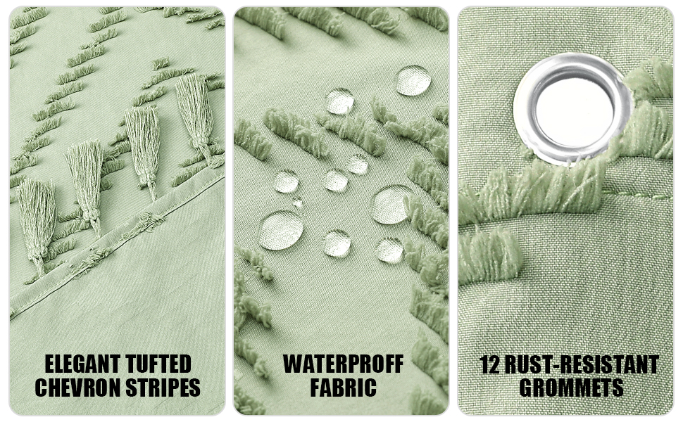 Amazon.com: Dynamene Boho Farmhouse Shower Curtain, Sage Green Fabric Tufted Chevron Striped ...