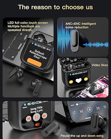 Amazon.com: Mishcdea Smart Touch Screen Bluetooth 5.4 Wireless Earbuds ...
