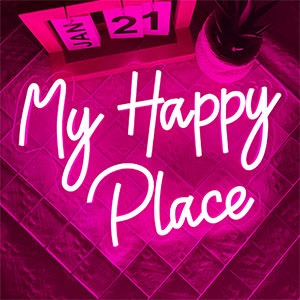 Amazon.com : My Happy Place Neon Sign, Dimmable Pink LED Neon Light for Wall Decor, USB Powered ...