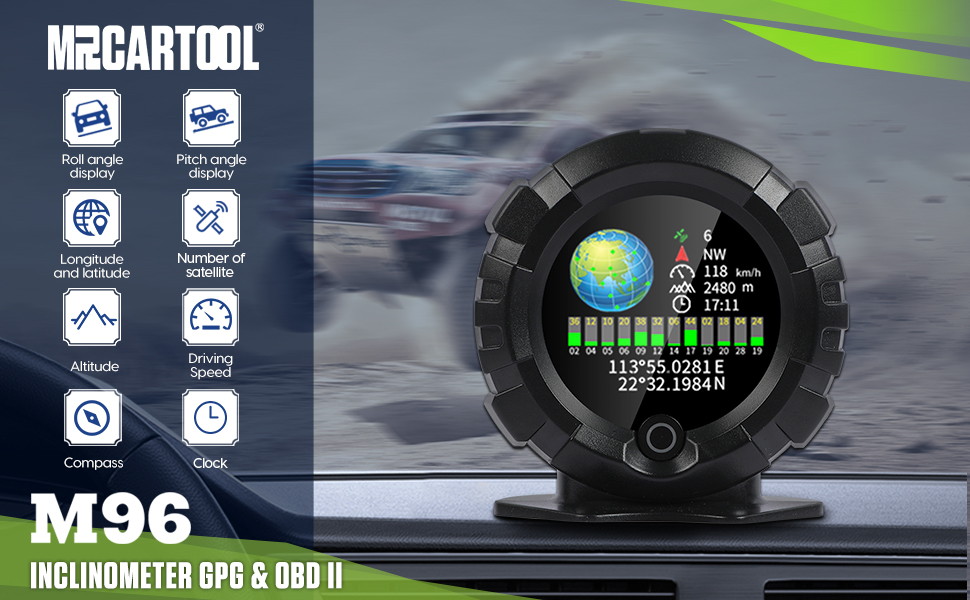 Amazon.com: MR CARTOOL M96 Head-Up Display Car OBD Inclinometer Digital Pitch Slope Angle Meter ...