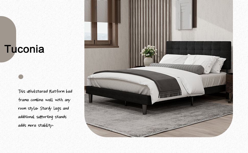 Amazon.com: Tuconia Upholstered Queen Size Bed Frame Platform with Adjustable Headboard Wood ...