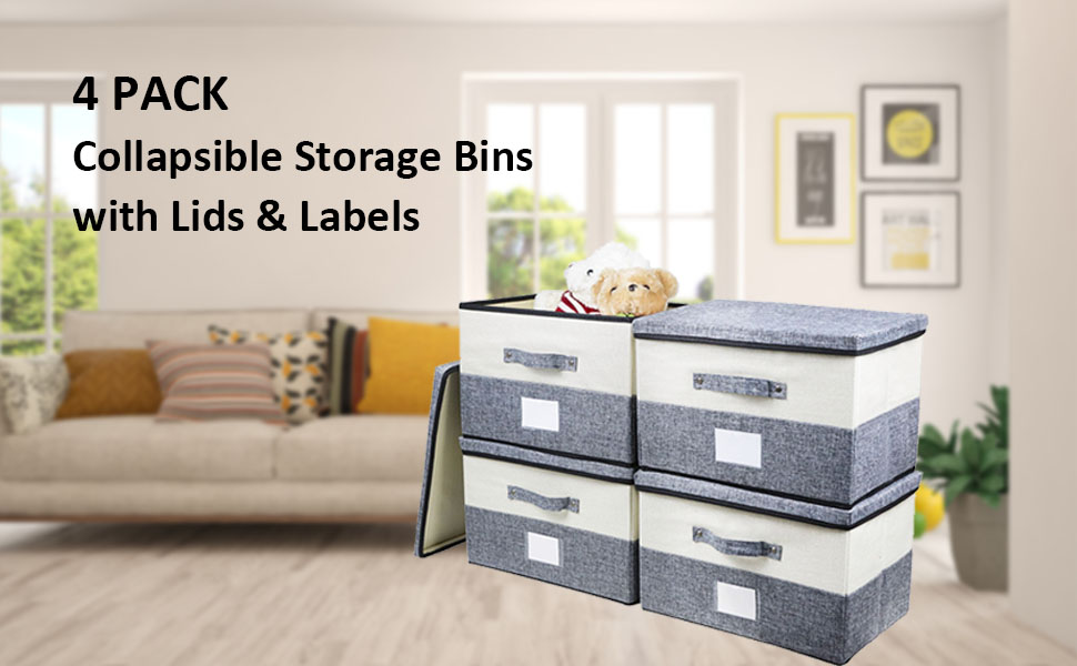 Amazon.com - 4 Pack Closet Storage Bins with Lids, 15'' 22 Quart Large ...