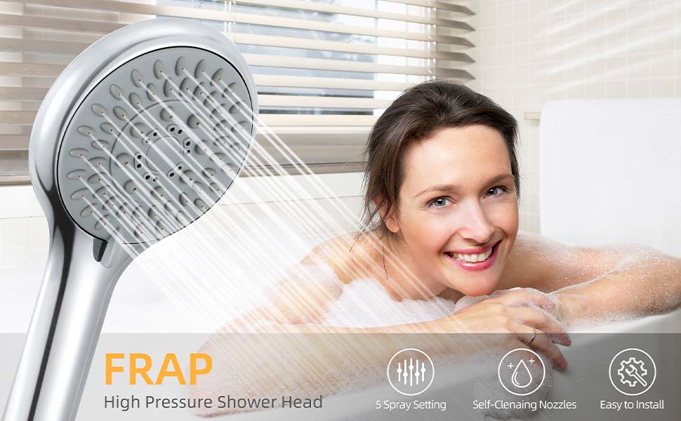 Frap Universal High Pressure Shower Head, Powerful 5 Mode Function, Easy-Cleaning Silicone ...