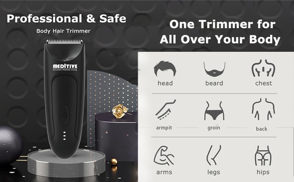 MEDITIVE Body Hair Trimmer for Men - For Sensitive and Private Body parts like Beard, Pubic ...
