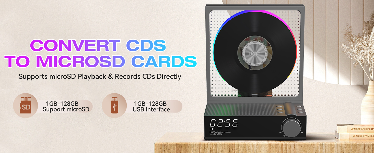 Amazon.com: HOTT Portable CD Player,Retro Bluetooth 5.3 CD Players for Home,Music Player with ...