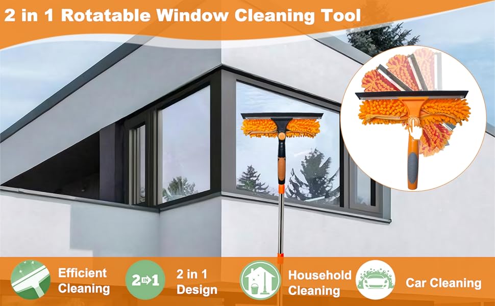 Amazon.com: 2 in 1 Squeegee Window Cleaner Window Cleaning Duster Kit with 3-14 ft Extension ...