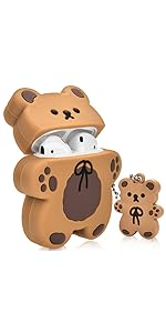 Amazon.com: Aleviker Clear AirPods Case with Bear Keychain Cute Cartoon Bear Design Full ...