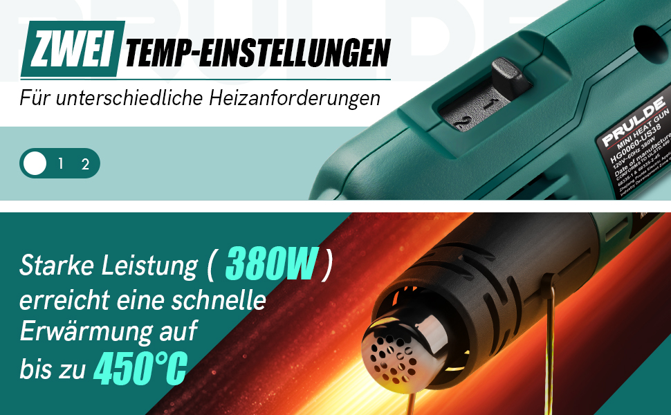 Mini Heißluftpistole - PRULDE Handheld Heißluftföhn 380W Schnelles Aufheizen Heissluftgebläse ...
