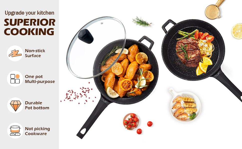 Amazon.com: Toutrop Nonstick Deep Frying Pan Skillet with Lid, 12 Inch Large Skillet, 5 Quarts ...