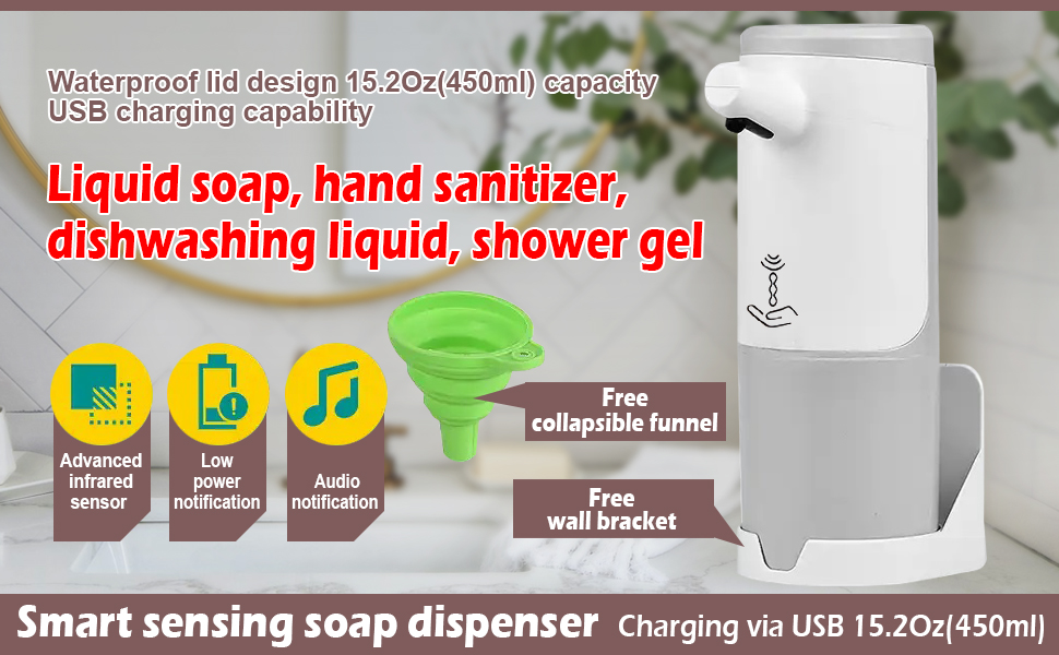 Amazon.com: 15oz (450ml) High Capacity 2024 POTENTIA Touchless Liquid Soap (NOT Foam) Dispenser ...