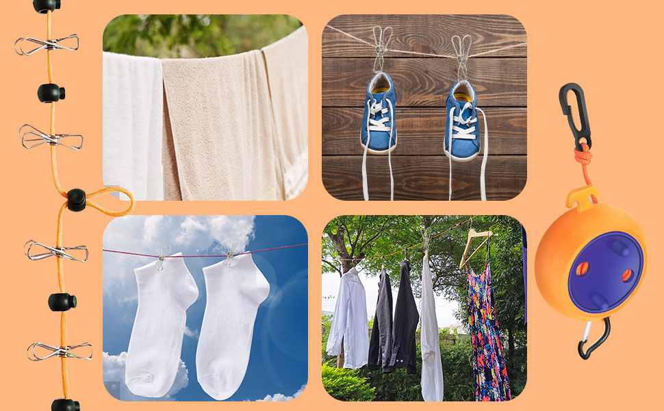 Wäscheleine Ausziehbar, Wäscheleine Camping Tragbare, 10 Meter Campingwäscheleine Ausziehbar mit ...
