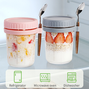Amazon.com: SUREHOME Overnight Oats Containers with Lids and Spoon, 16 Oz Glass Mason Jars for ...