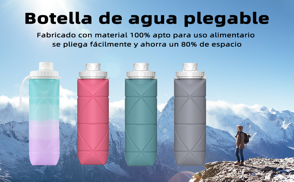 Botella de agua deportiva plegable, 2 botellas de agua blandas con válvula a prueba de fugas ...