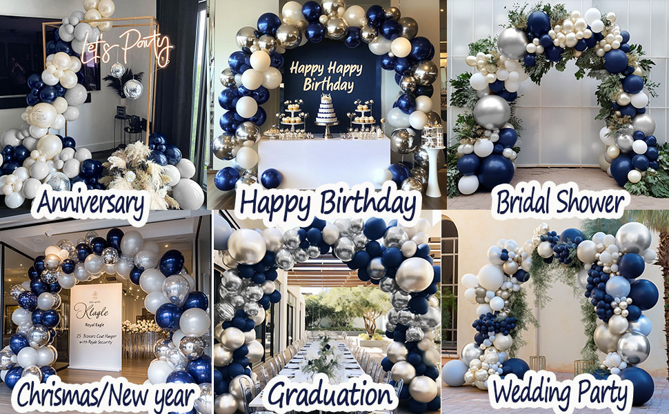 Amazon.com: Navy Blue White Balloon Garland Double Stuffed Dark Blue White Sand Pearl Balloon ...