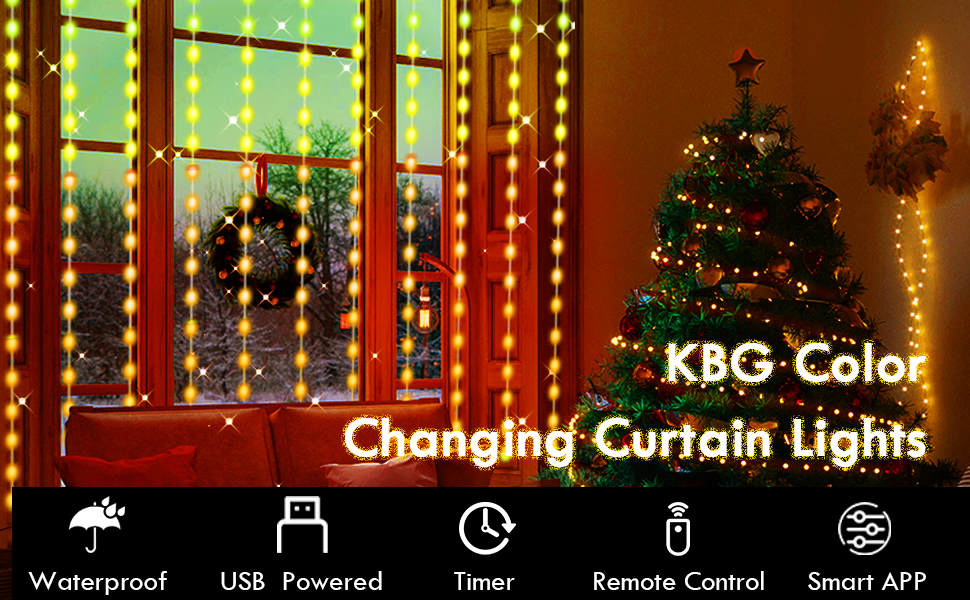 KBG Smart Curtain Lights RGB Color Changing Curtain Lights, USB Powered ...