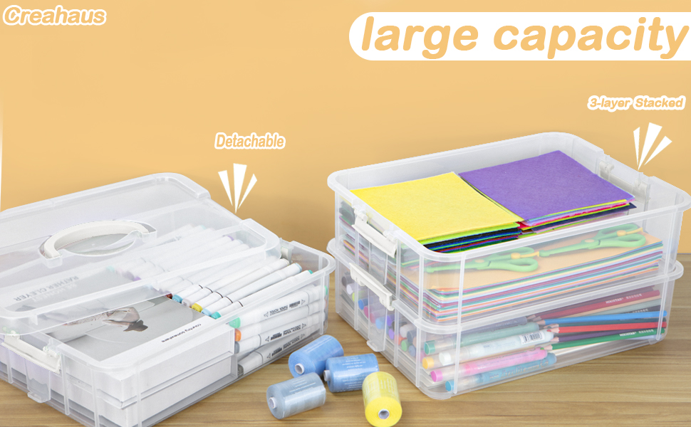 Creahaus 3 Layer Plastic Stackable Storage Boxes with Lid & Carry ...