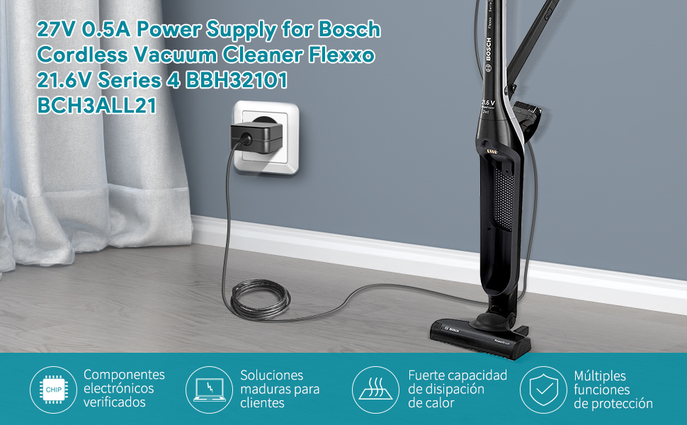 TAIFU AC DC 27V 0,5A Ladekabel für Bosch Akku-Staubsauger Flexxo 21,6V Serie 4 BBH32101 ...