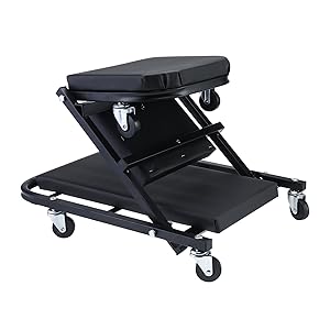 KUNTEC 2-in-1 Foldable Z Creeper and Seat, Rolling Chair Mechanic Repair Garage Work Stool, up ...