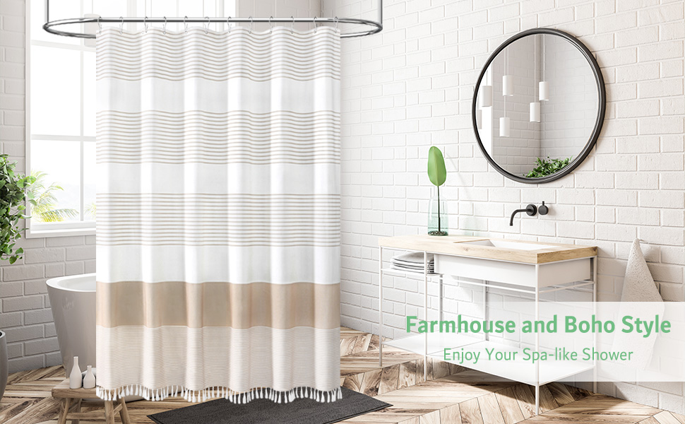 Amazon.com: Dynamene Extra Long Shower Curtains, 84 Inches Long Farmhouse Boho Striped Fabric ...