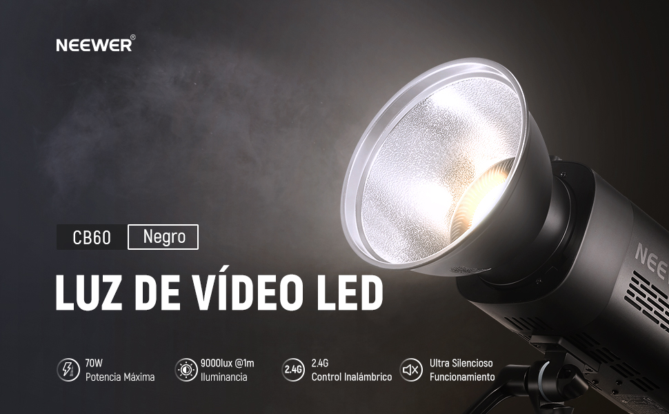 NEEWER Luz Vídeo LED CB60 70W Mejorada, 5600K Daylight COB Luz Continua con CRI97+/TLCI97 ...